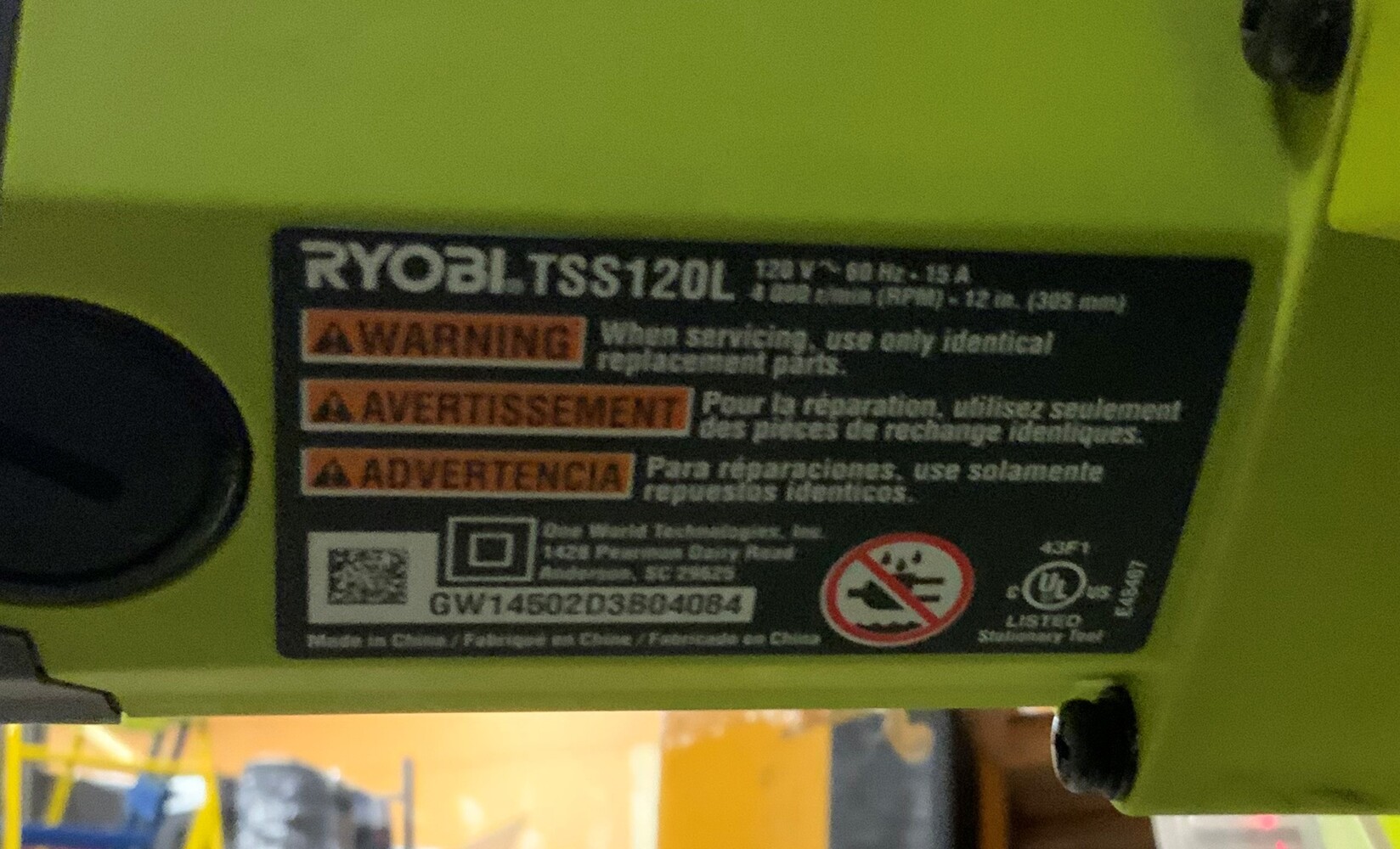 Ryobi TSS120L Corded Electric Sliding Compound Miter Saw LOCAL PICKUP ...