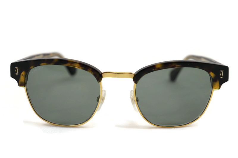 CARTIER - Gold & Half-Frame Havana Sunglasses w/Dark Green Lenses ...