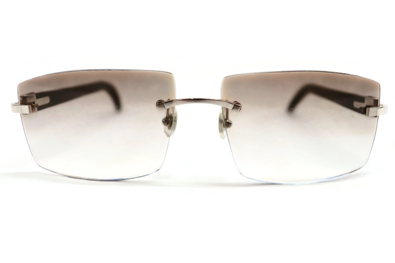 CARTIER - White Buffalo Horn Rimless Sunglasses w/Silver & Smoke Grey ...