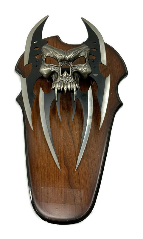 Skull Gauntlet Dagger w/Wooden Wall Mount - Gothic Knife Wall Display ...