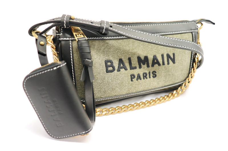 BALMAIN - Green Canvas & Black Leather B-ARMY Shoulder Bag | American ...