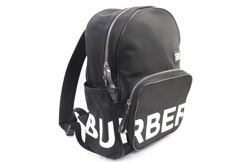 BURBERRY - Kid's Marco BLE Logo Backpack - Black w/White Oversize Logo ...