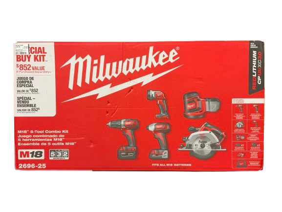 MILWAUKEE 2696-25 5-tool Combo Kit 2x Drill/Impact, Sander, Saw, LED ...